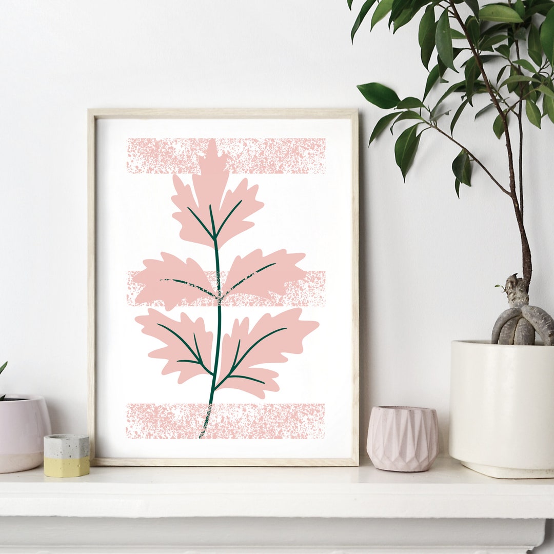 Pastel Pink Single Leaf Wall Art Contemporary Pink Green Wall - Etsy
