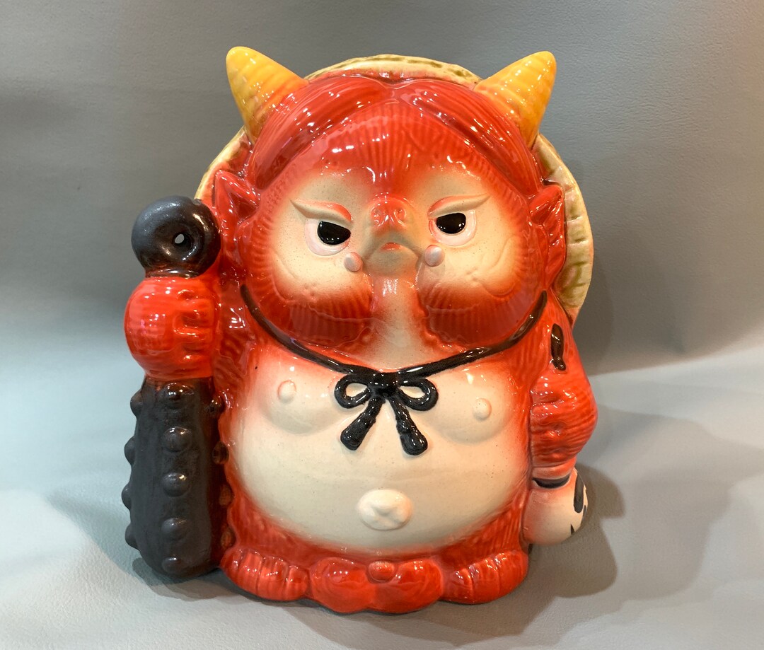 Tanuki Statue, Oni Style Tanuki Staue, Japanese Shigaraki Ware, Made in ...