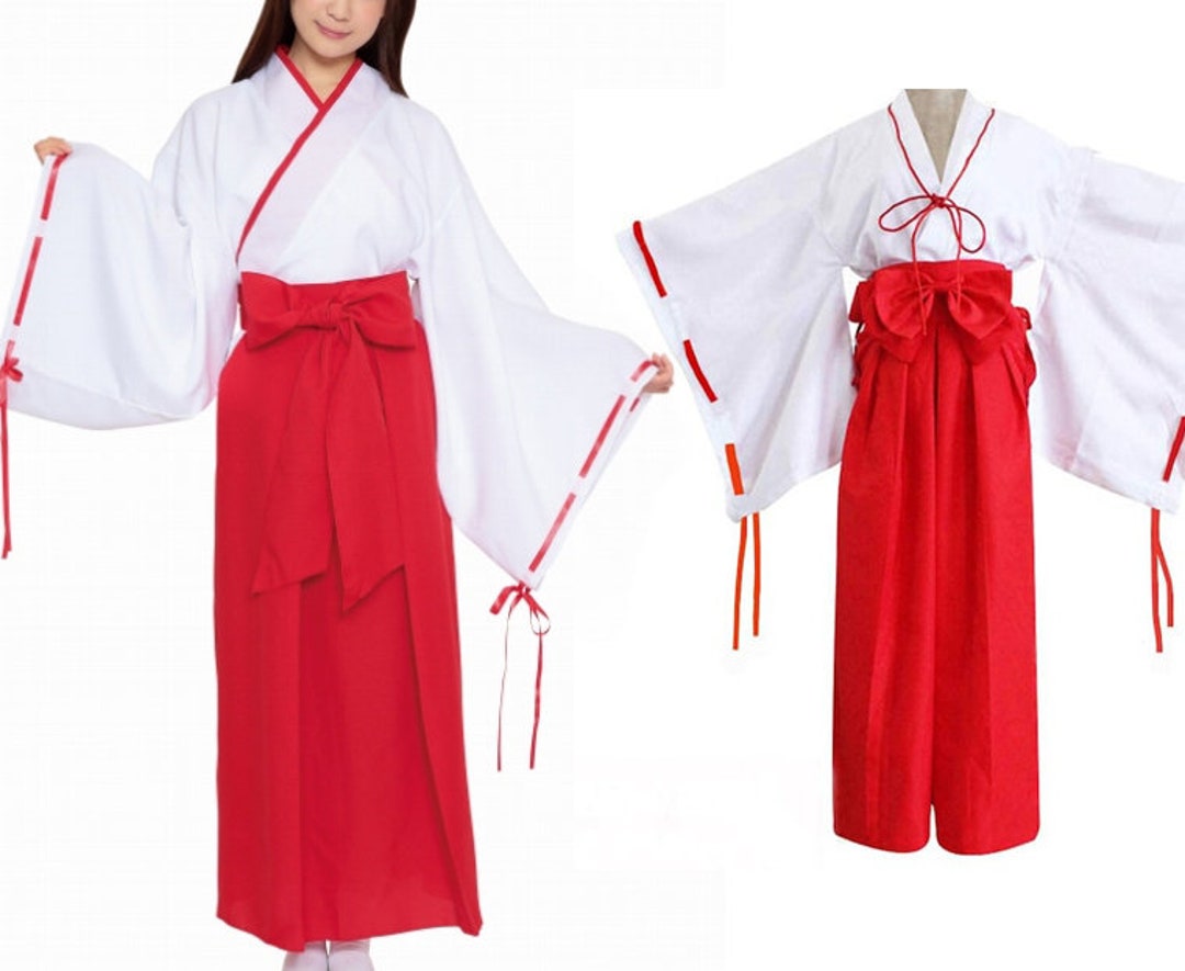 Shrine Maiden/ Japanese Hakama & Kimono Set / M, L Size/ MIKO Costume ...