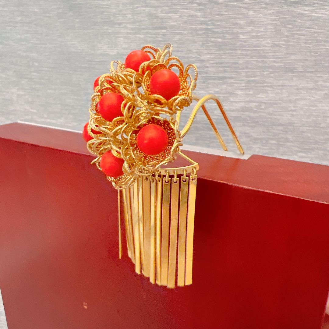 Japanese Coral Kanzashi Hair Sticks/ Hair Pin/ Bira Kanzashi/ Maiko ...
