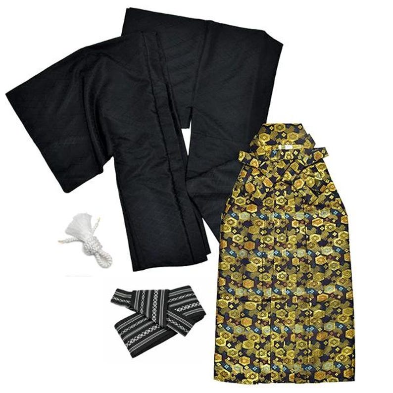 5 Pcs/ Men's Kimono, Obi Belt, Haori Jacket, Haori Himo Set/ Japanese ...