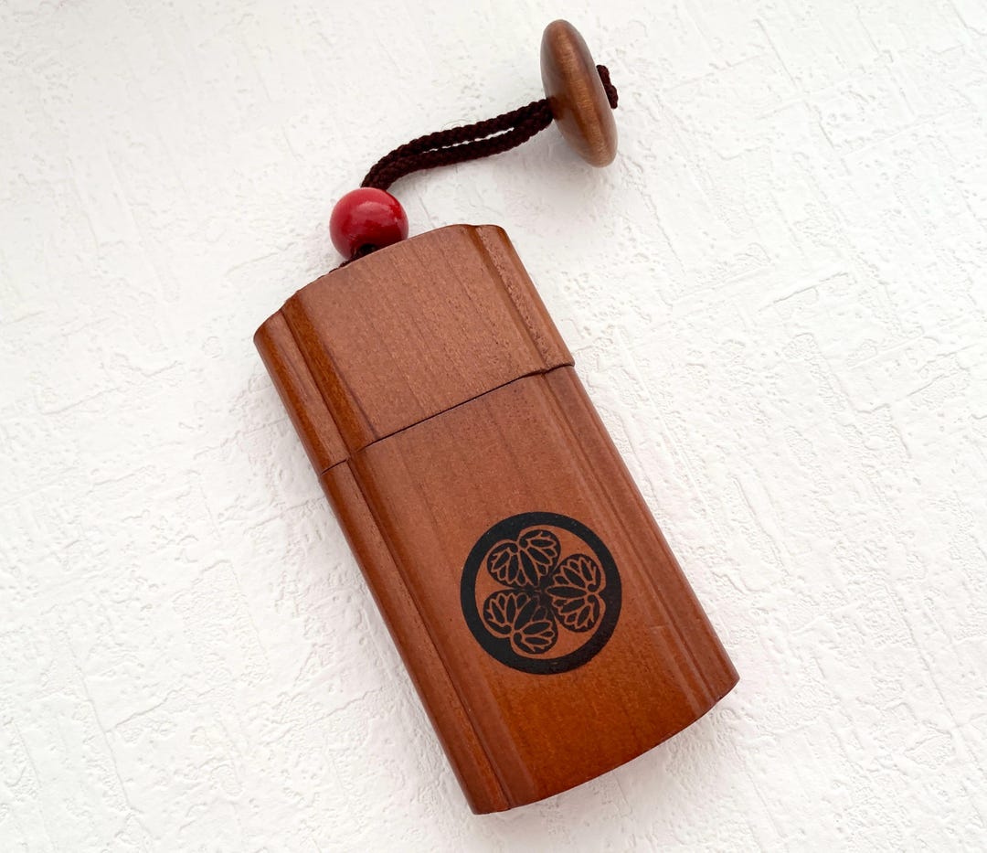 Japanese Wooden Inro/ Tokugawa 徳川 Kamon Family Crest/ Pill Box/ Pill ...