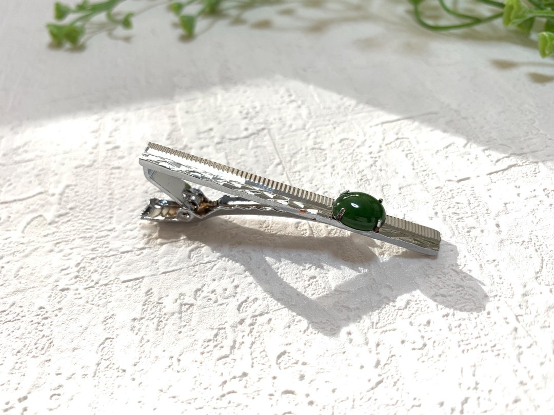 Natural Jade Tie Clip, Necktie Bar Clasp, Clamp Pin/ 120902 - Etsy