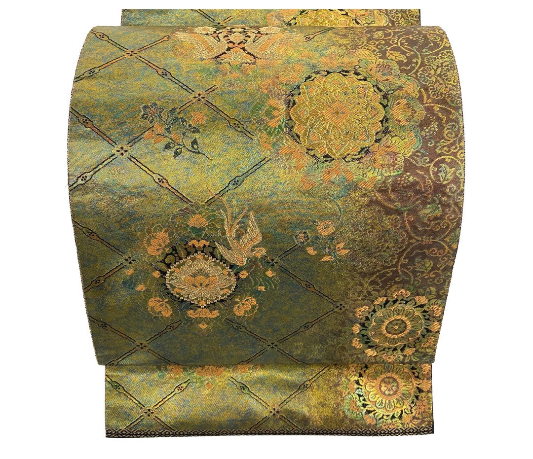 Japanese Kimono Obi / Silk Fukuro Obi / Kara Ori/ Nishijin Woven/ Obi ...