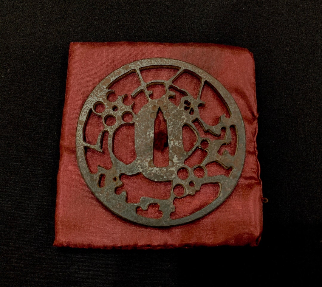 Japanese Antique Iron TSUBA/ 1860's, Iron KATANA TSUBA/ Sword's Hand ...
