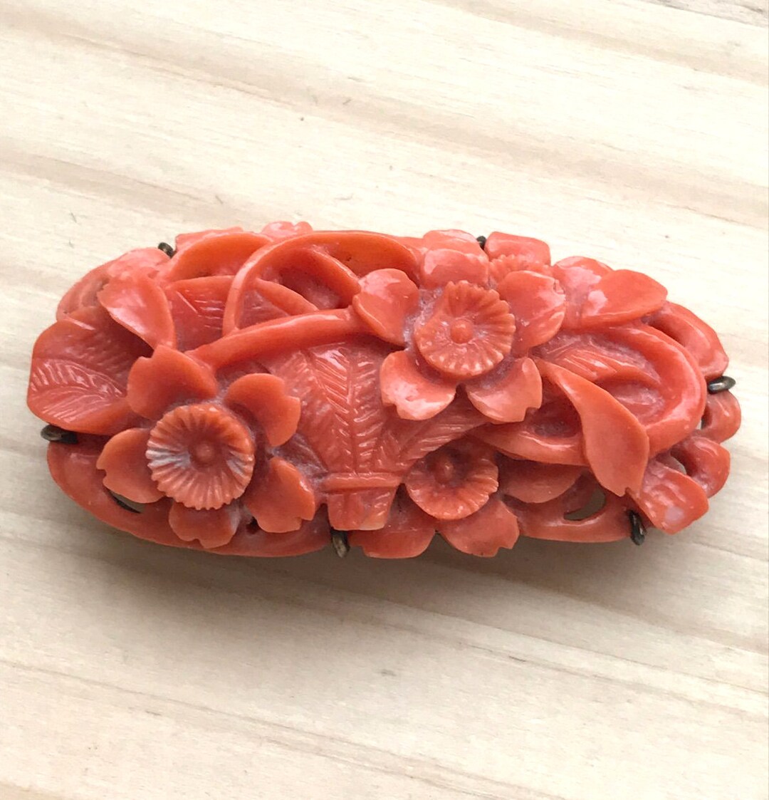 Japanese Red Coral Obidome, Antique Carved Natural Genuine Red Momo ...