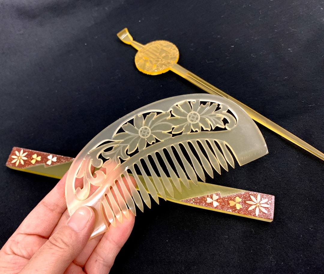 Japanese Vintage Kanzashi Hair Stick & Comb/ Set of 3/ Kanzashi Hair ...