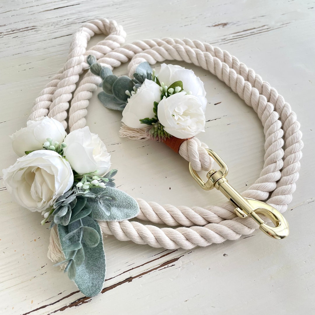 Lambs Ear and White Rose Rope Dog Leash for Wedding - Etsy