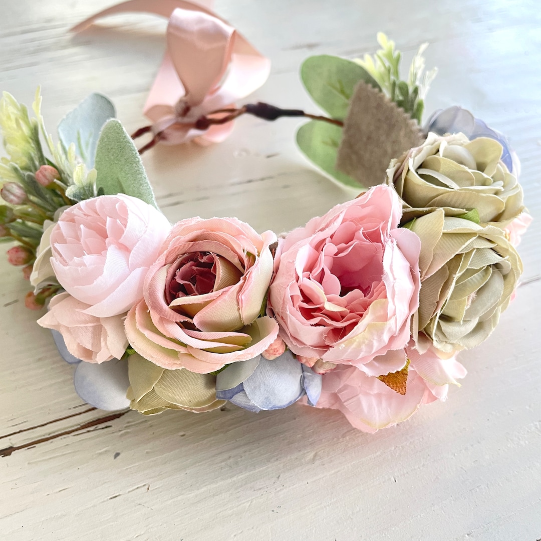 Soft Pink Baby Blue Sage Green Flower Crown for Dog for Wedding, Dog ...