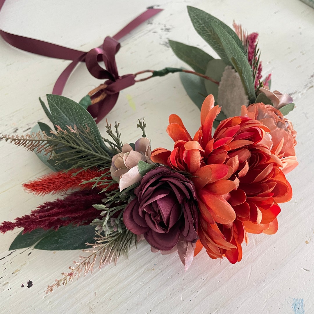Rust Burgundy Dog Collar Wreath, Rust Dog Bouquet, Fall Dog Flower ...