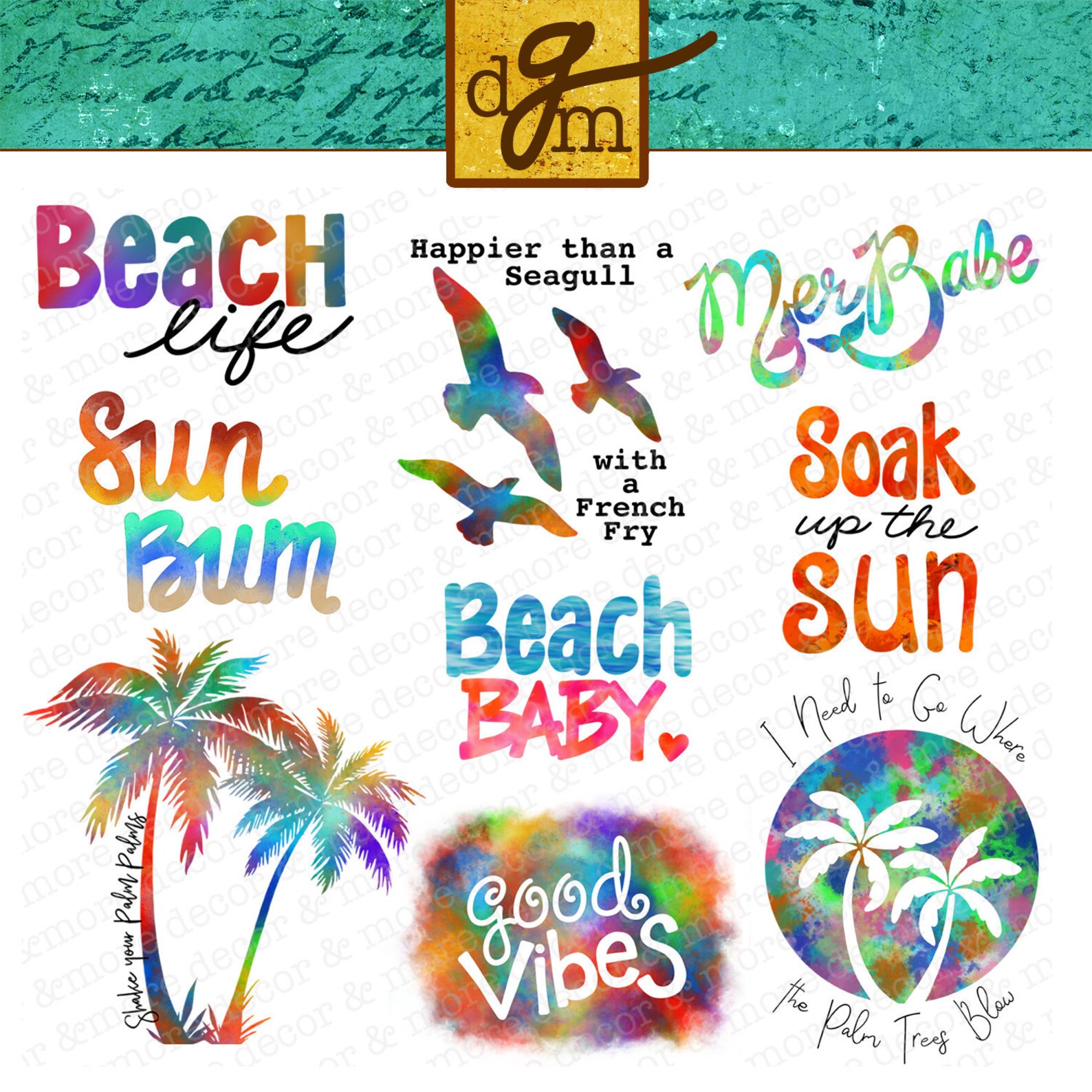 Beach Sublimation Design Bundle 9 Colorful Beach Sublimation - Etsy