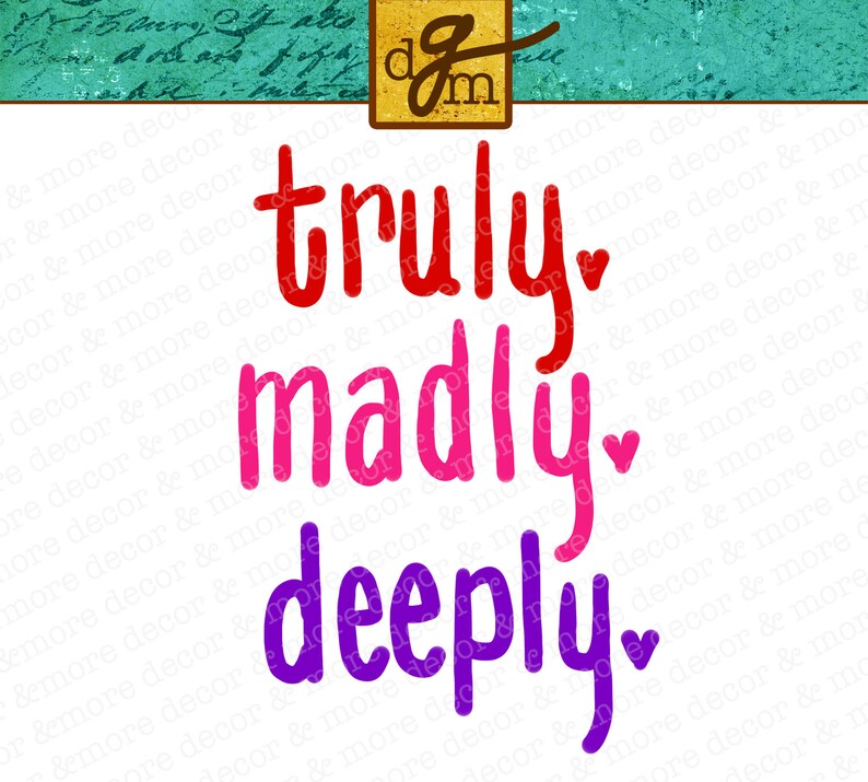 Truly Madly Deeply Valentine SVG File Valentine's Day - Etsy