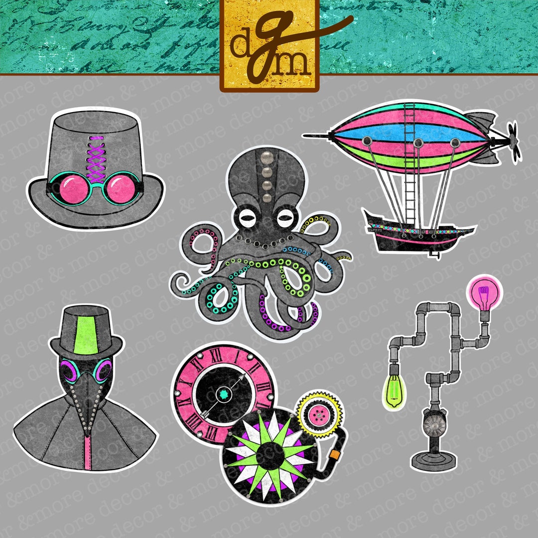 Print and Cut Steampunk Funk Stickers, DIY Steampunk Laptop Stickers ...