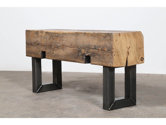 Beam Bench Entryway Bench Narrow Bench Reclaimed Wood Steel Bench Rustic Industrial Bench Timber Bench Handmade Modern Bench Etsy