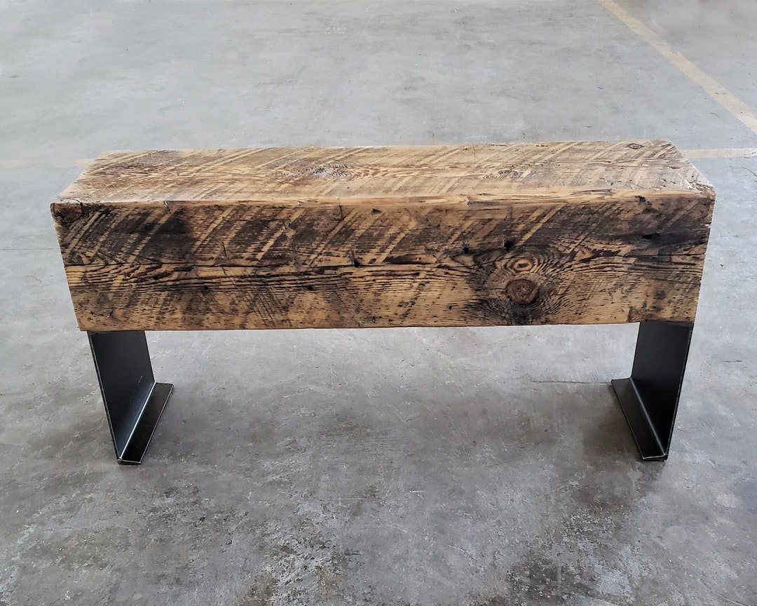 Handmade Reclaimed Beam Bench: Rustic Industrial Narrow Entryway Bench ...