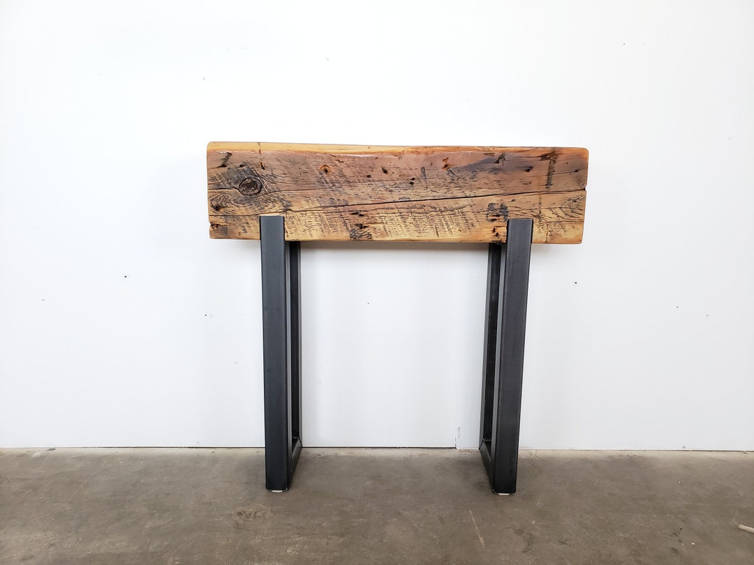 Industrial Console Table With Steel Legs, Narrow Reclaimed Pine Beam ...