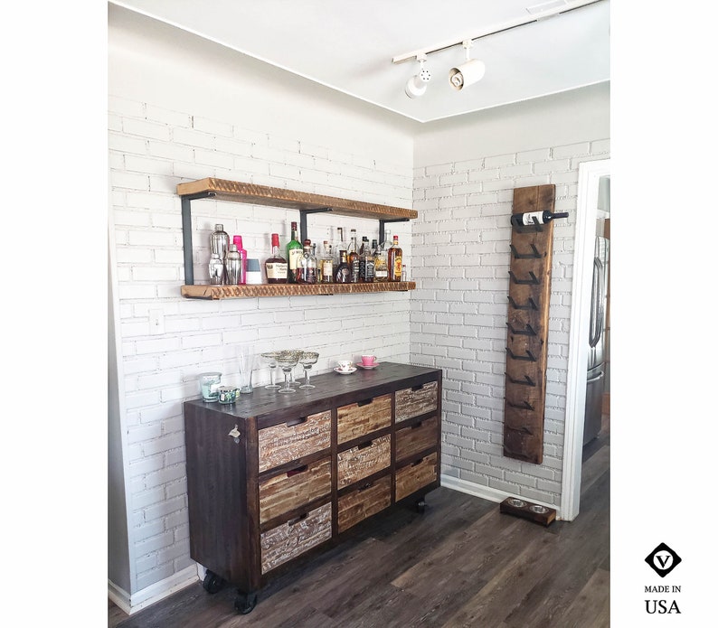 Buy Reclaimed Wood Bar Shelf: Floating Liquor & Wine Rack, Mancave ...