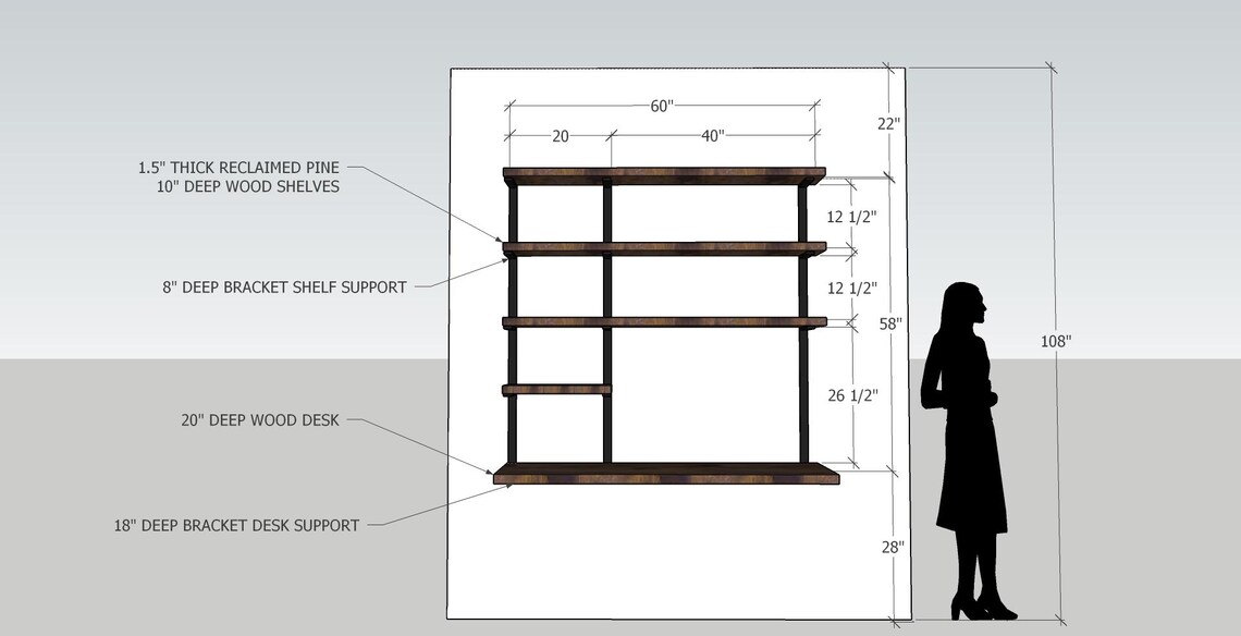 Heavy Duty Floating Desk Brackets: DIY Wall-mounted Office (set of 3 ...