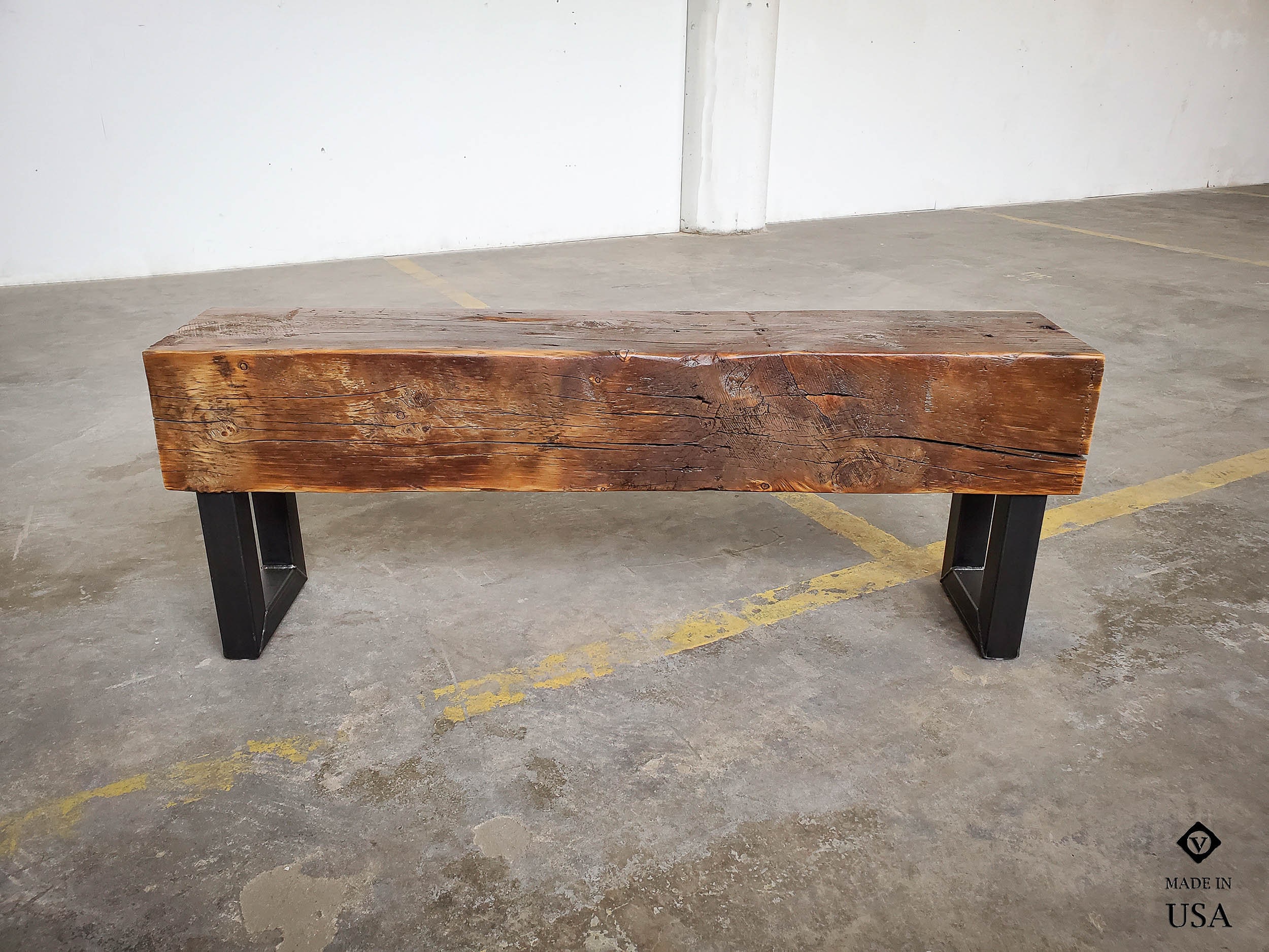 Entryway Furniture Beam Bench Reclaimed Wood and Steel Bench Timber ...