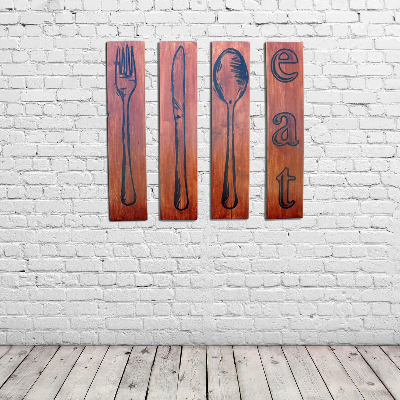 Silverware Wall Art Extra Large EAT Sign Set on Solid Wood | Etsy