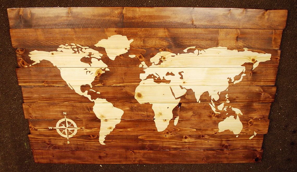 Large World Map Living Room Decor Original Art Work Wanderlust | Etsy