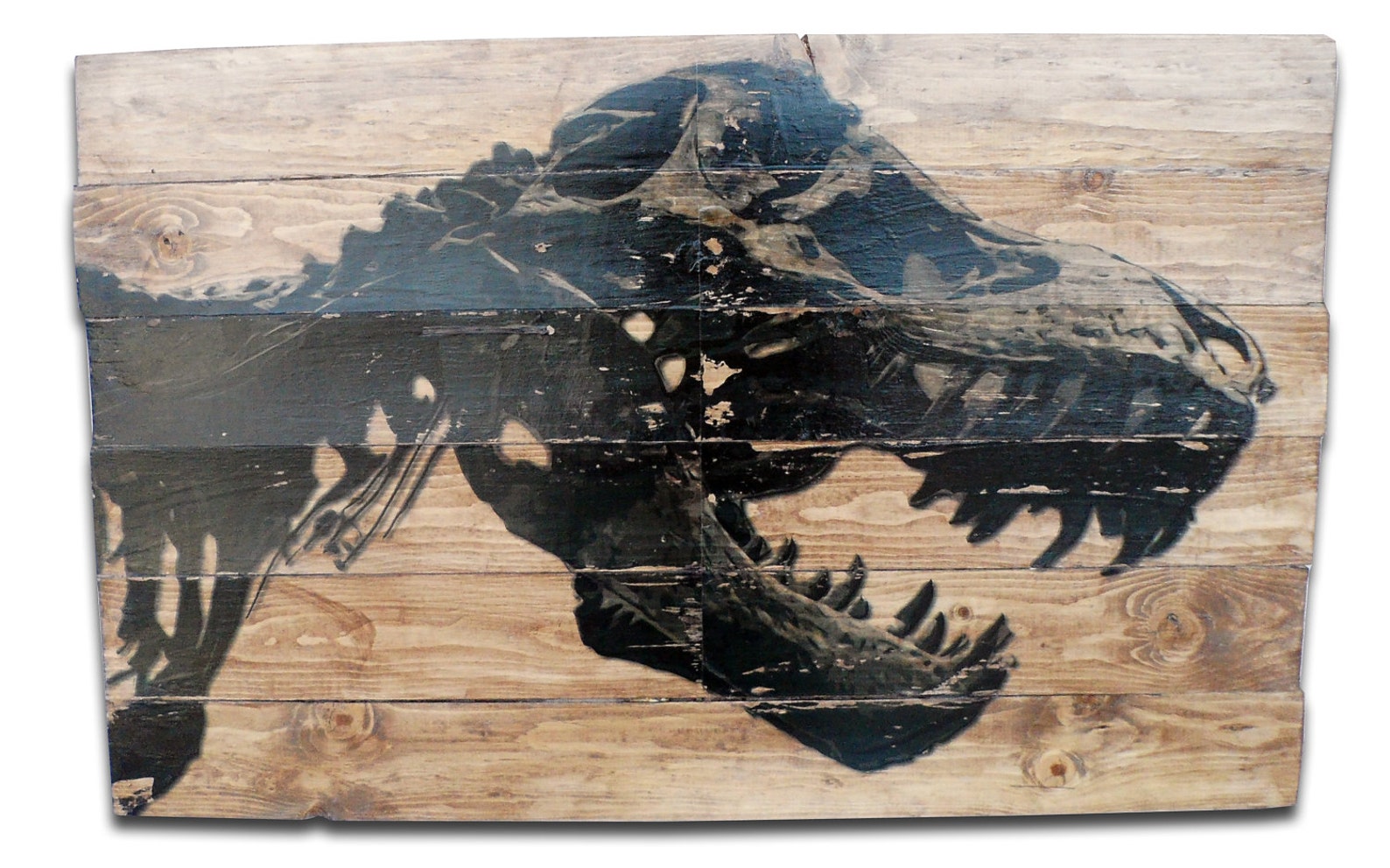 Large Dinosaur T Rex Wall Art on Distressed Solid Wood - Etsy