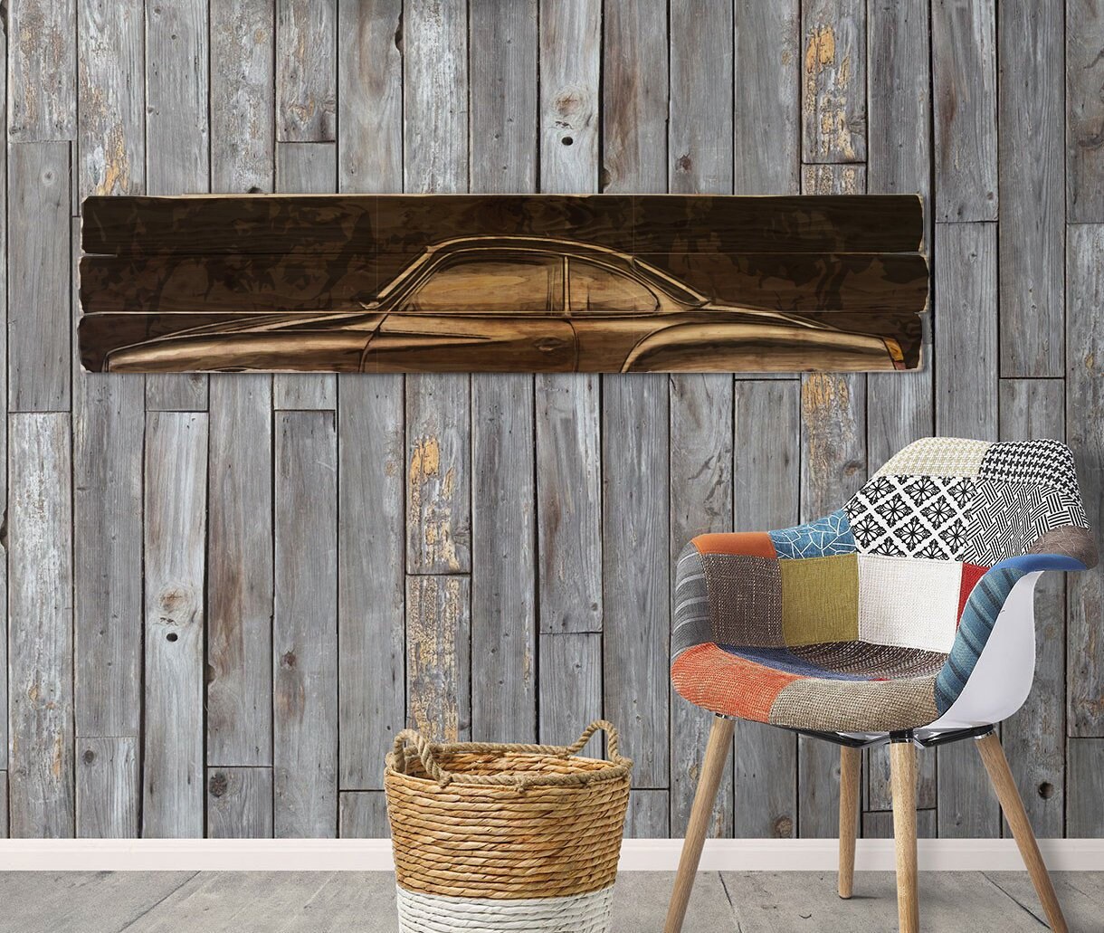 Karmann Ghia Car Wall Art on Solid Wood Boards 48 X 11 Automobile Decor ...