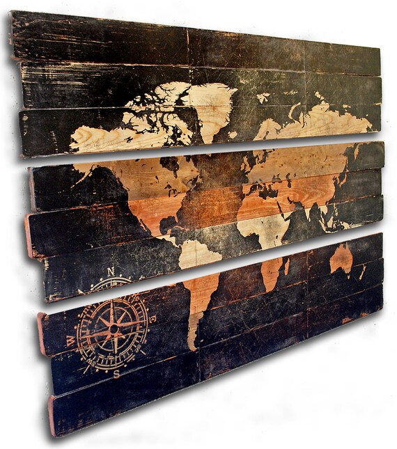 Extra Large World Map And Compass 3 Piece Triptych Wall Art On Etsy