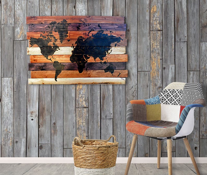 Large World Map Wood Burning Art Pyrography Art Contemporary - Etsy