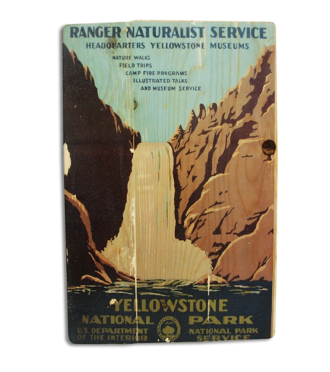 Vintage Yellowstone National Park Poster Wall Art on Solid Wood Boards ...