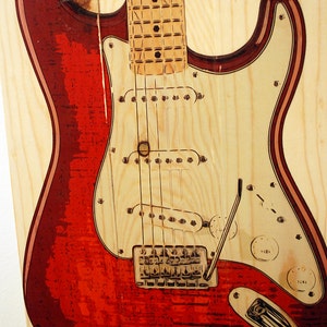 Large Guitar Wall Art Fender Stratocaster on Solid Wood Boards - 32" X ...