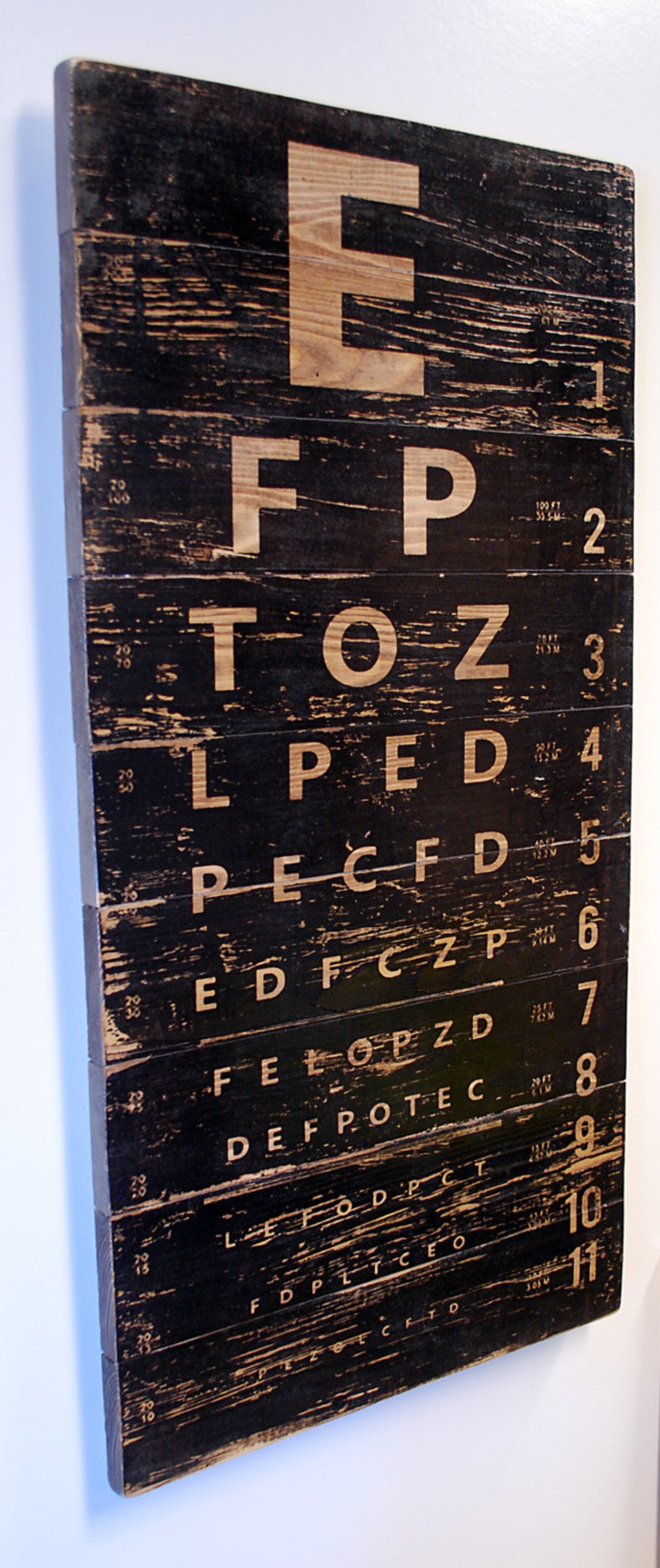 Vintage Eye Chart Wall Art Retro Sign on Distressed Solid Wood - Etsy