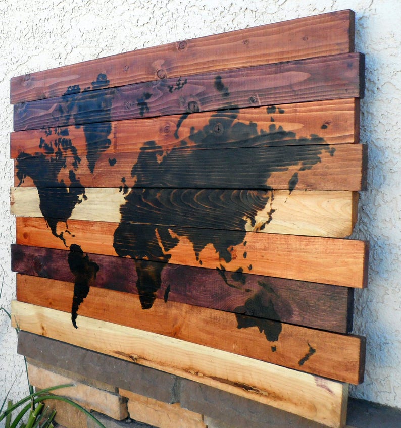 Large World Map Wood Burning Art Pyrography Art Contemporary - Etsy