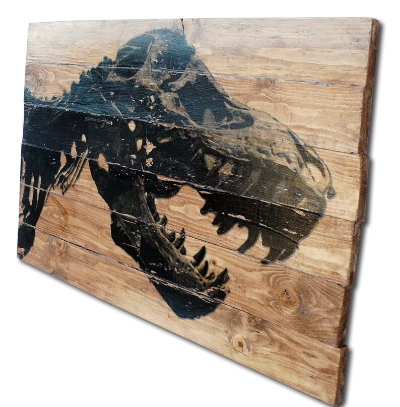 Large Dinosaur T Rex Wall Art on Distressed Solid Wood - Etsy