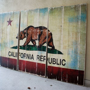 California Republic Flag 3 Piece Wall Art Rustic Wall Art for Living ...