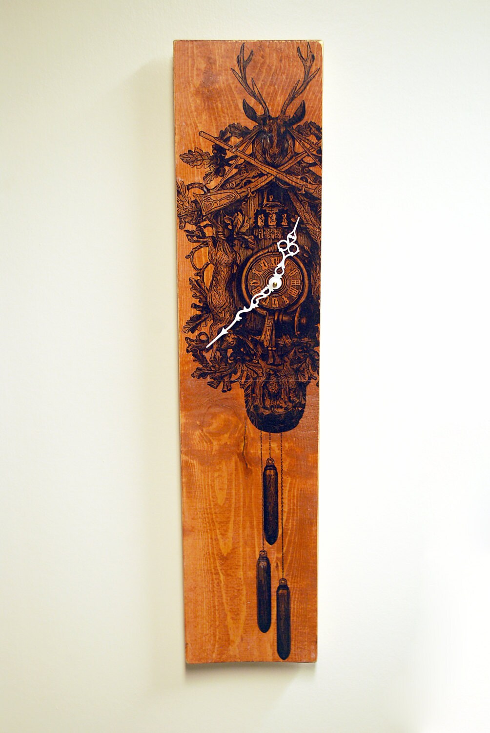 Clocks Cuckoo Clock Style Large Wall Clock Real Wood Plank 33 x 8 Home ...