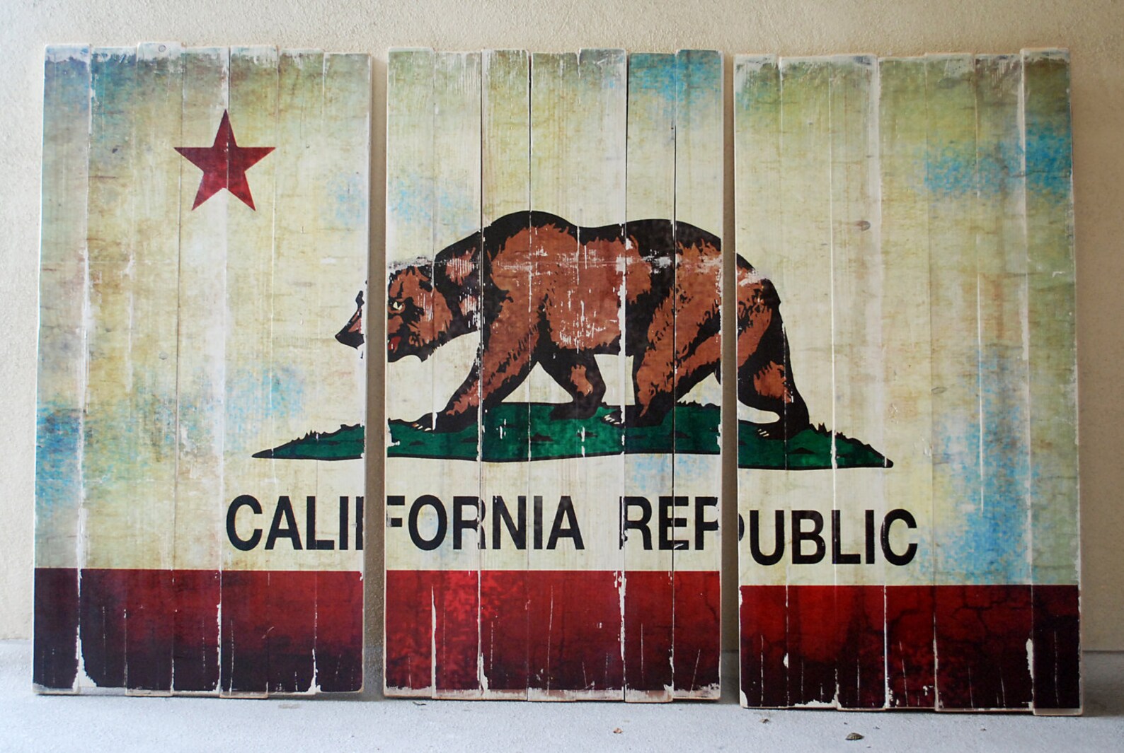 California Republic Flag 3 Piece Wall Art Rustic Wall Art for | Etsy