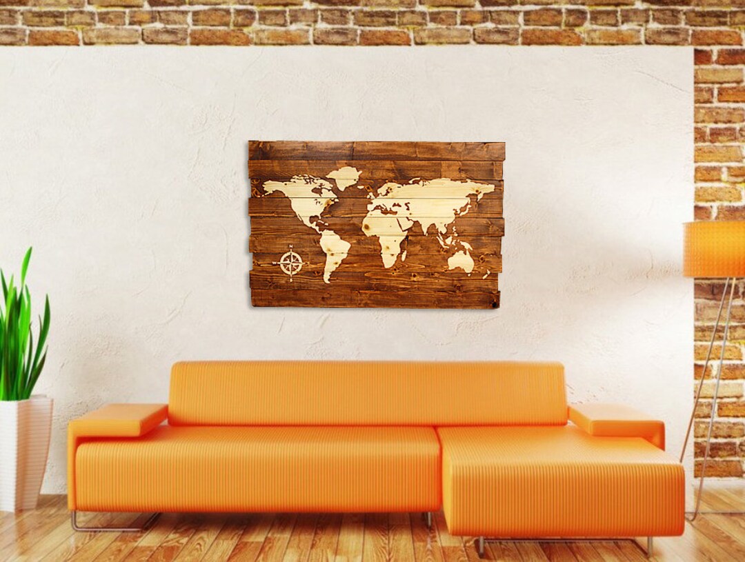 Large World Map Living Room Decor Original Art Work Wanderlust - Etsy