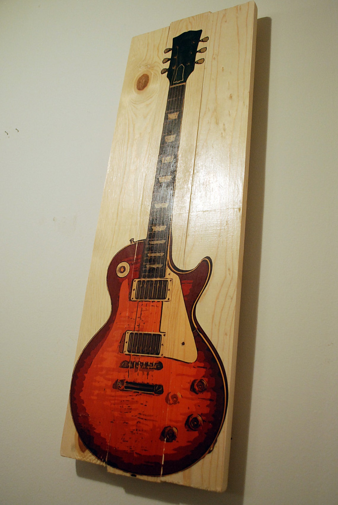 Large Guitar Wall Art Gibson Les Paul on Solid Wood Boards | Etsy