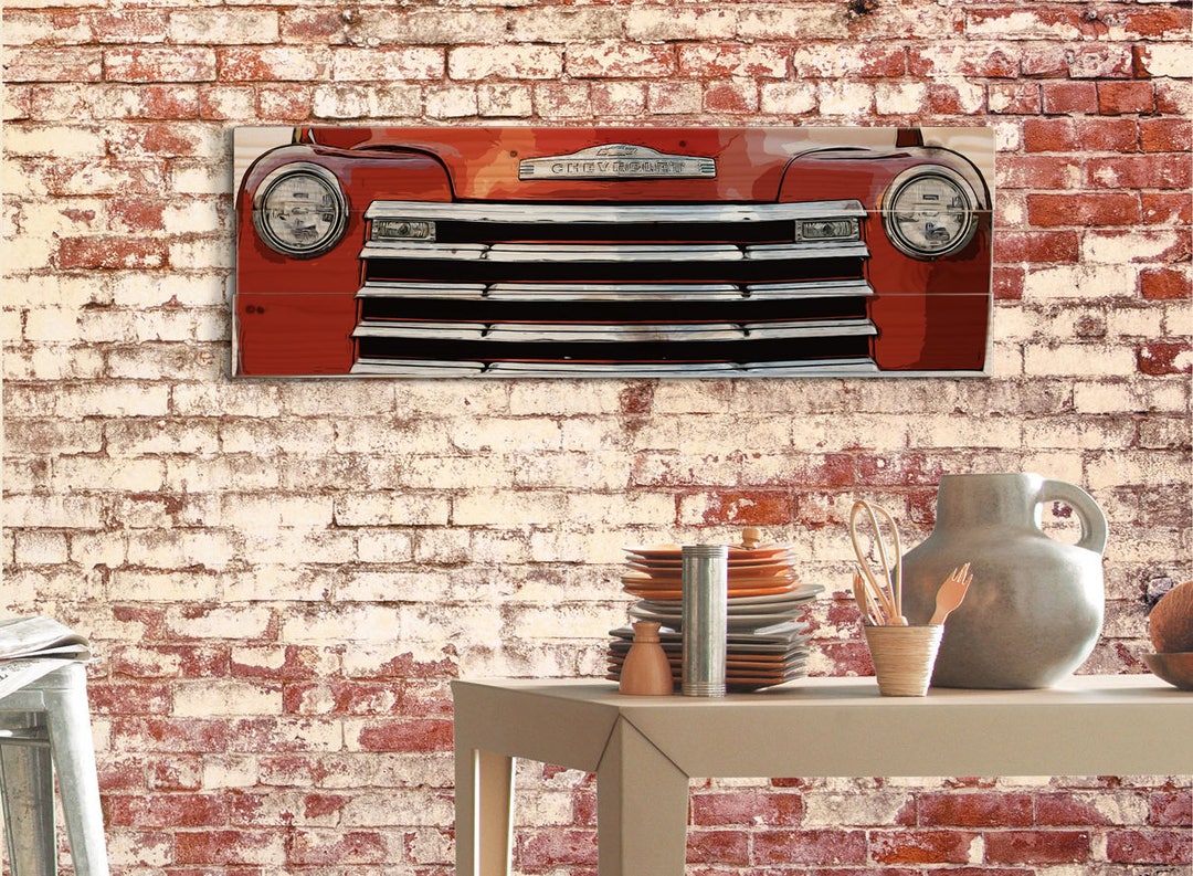 Large '49 Chevy Pick-up Truck Wall Art on Solid Wood Boards - 32" X 11 ...