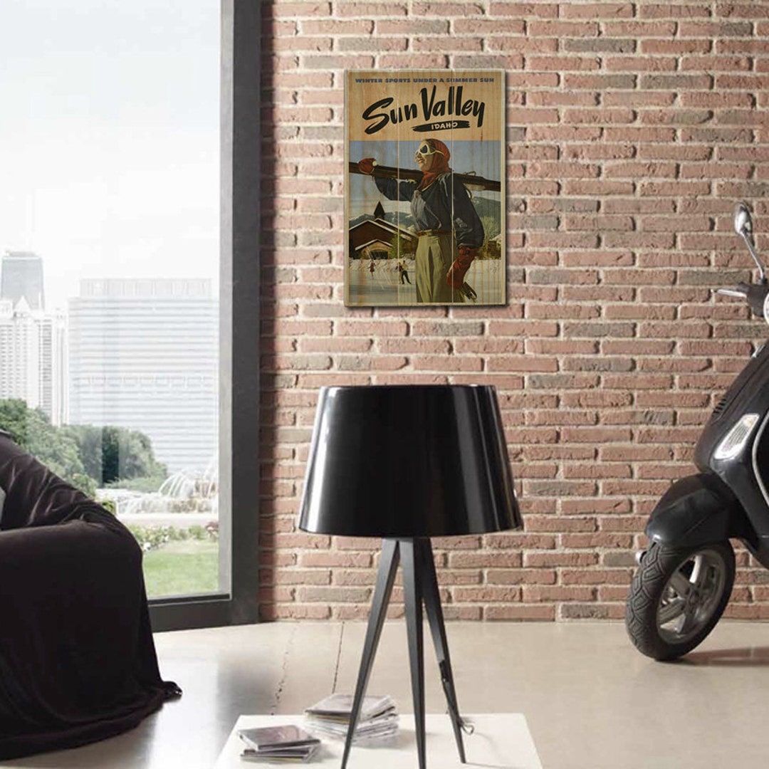 Vintage Sun Valley Skiing Travel Poster Wall Art on Solid Wood Boards ...