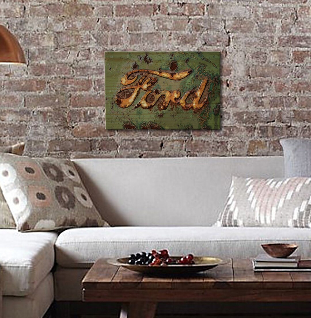 Vintage Ford Emblem Car Wall Art on Solid Wood Boards - 17" X 11 ...