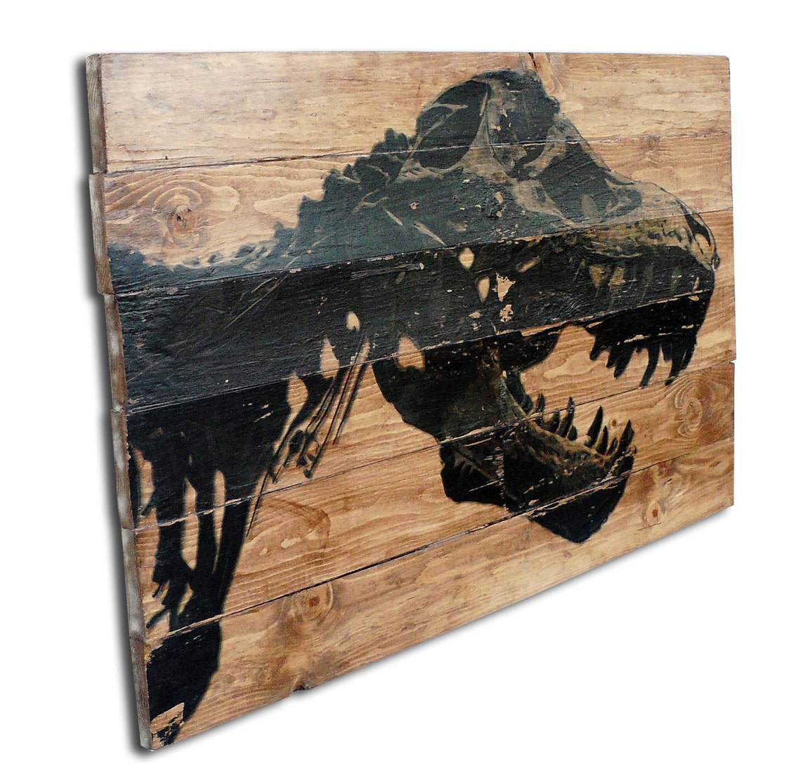 Large Dinosaur T Rex Wall Art on Distressed Solid Wood | Etsy