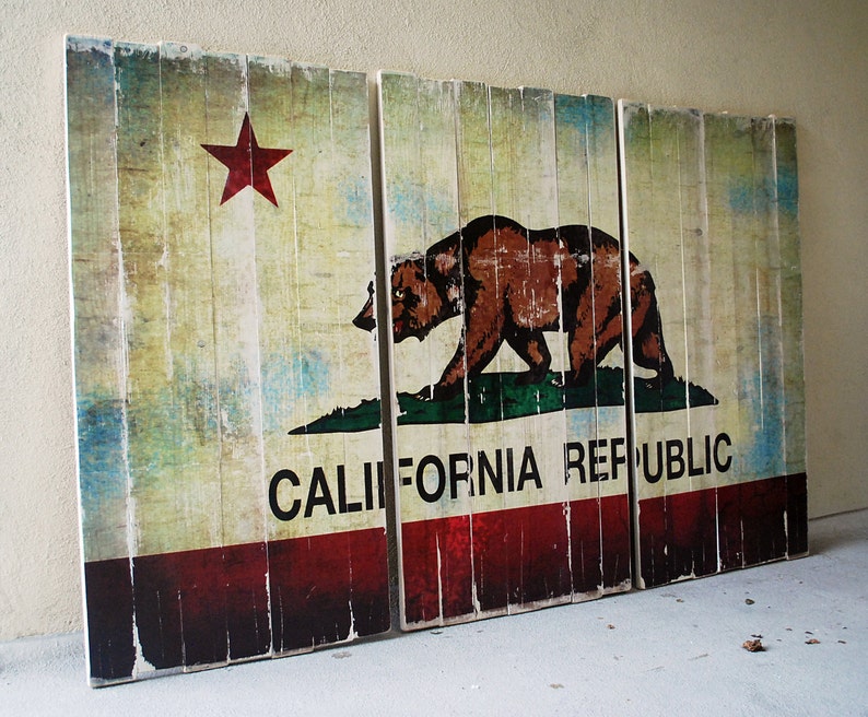 California Republic Flag 3 Piece Wall Art Rustic Wall Art for | Etsy