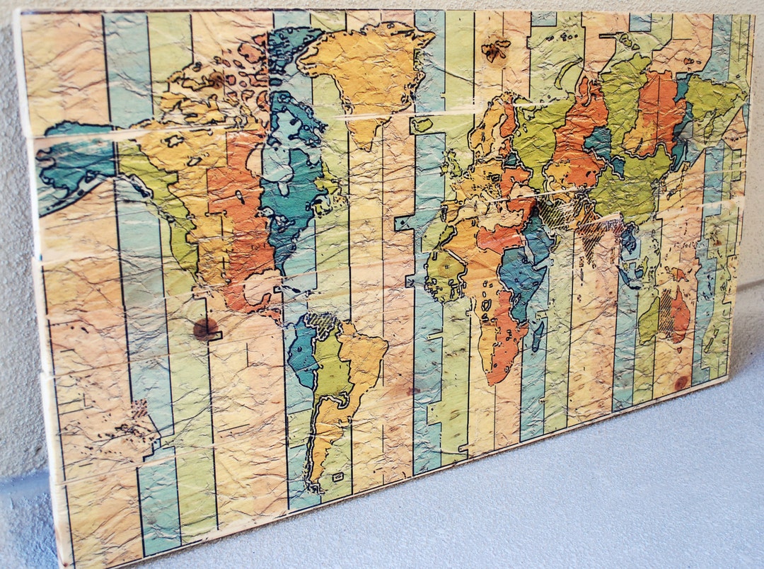 Map Art Time Zone Map Colorful Wall Decor Living Room Large World Map ...