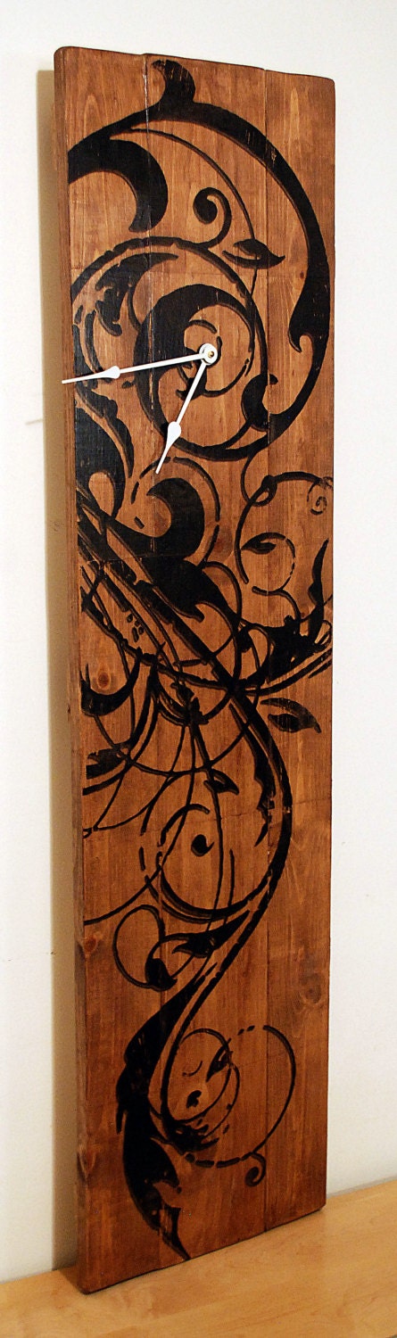 Extra Large Wall Clock Vine Scroll Art on Solid Wood Planks | Etsy