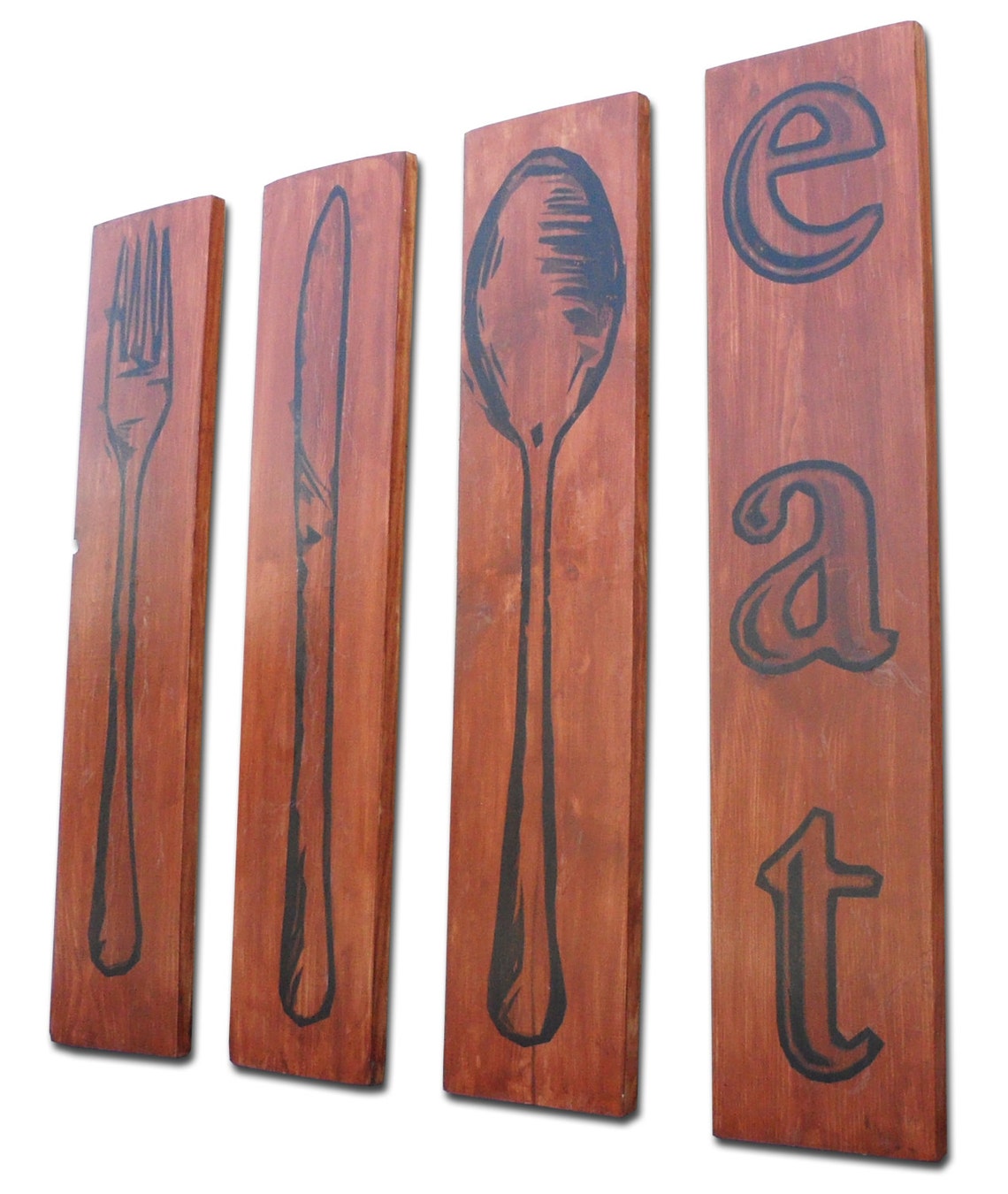 Silverware Wall Art Extra Large EAT Sign Set on Solid Wood | Etsy