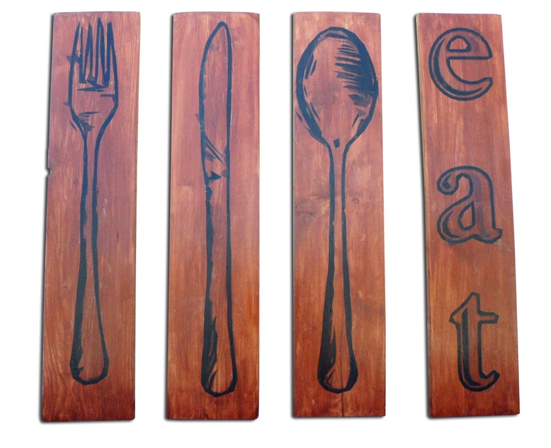 Silverware Wall Art Extra Large EAT Sign Set on Solid Wood - Etsy