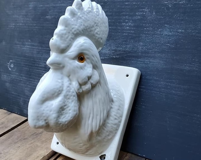 White Ceramic Rooster Head, Wall Mount - Etsy