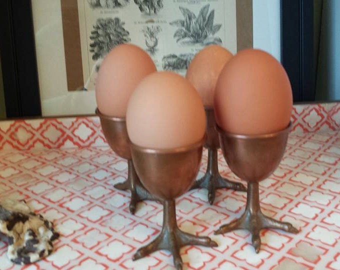Vintage Copper Egg Cups, Footed Egg Cups, Chicken Feet Egg Cups, Mid ...